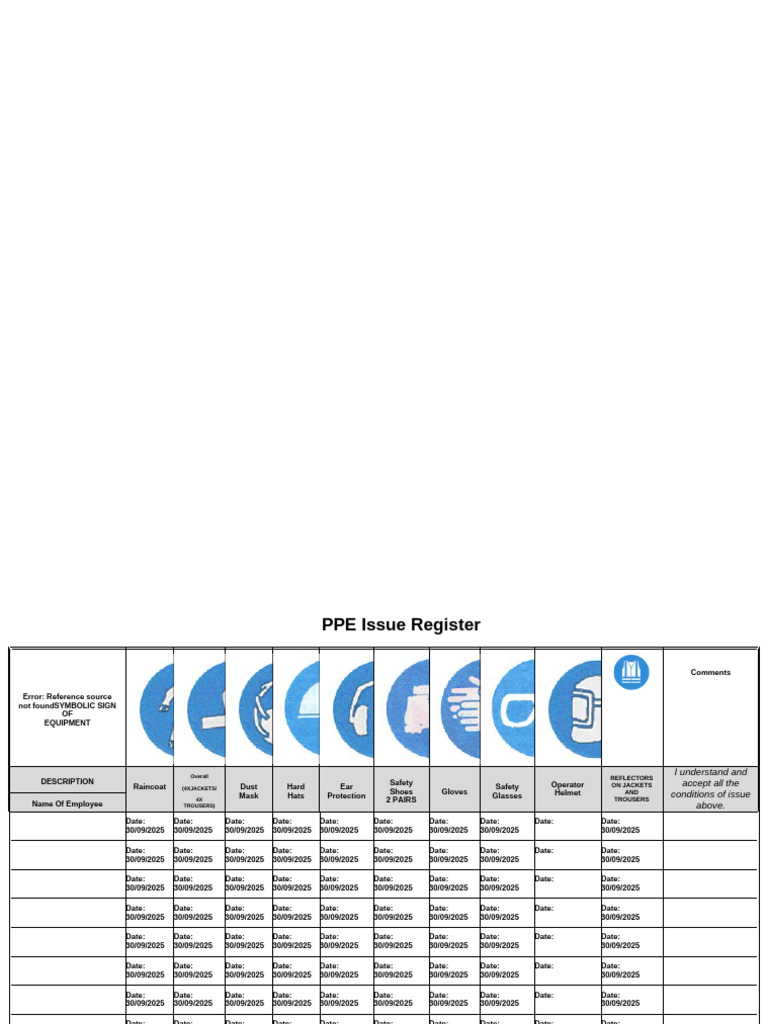 PPE Issue Register 1 | PDF | Personal Protective Equipment | Fashion