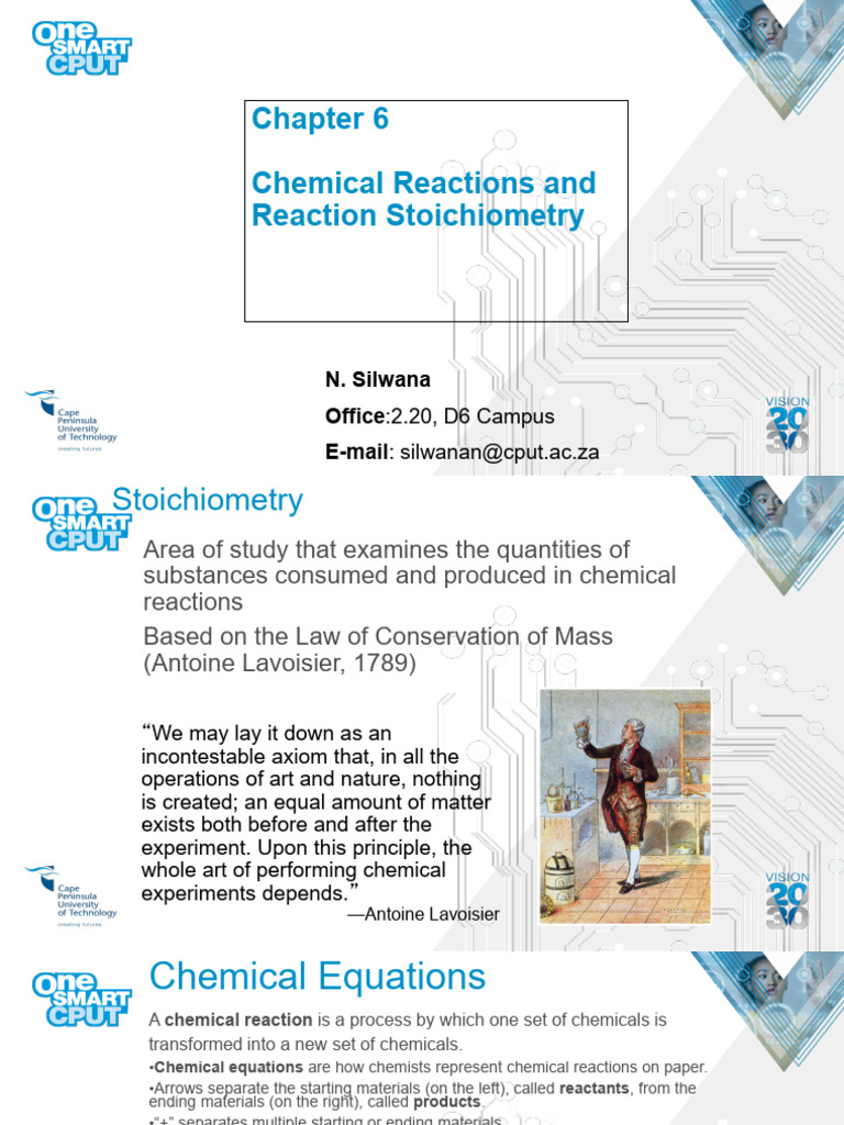Chapter 6 and Chapter 7 Chemical Reactions and Reaction Stoichiometry ...