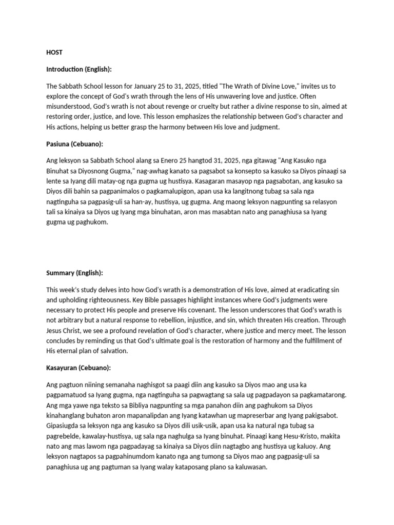 Sabbath School Lesson Summary (E-WPS Office | PDF