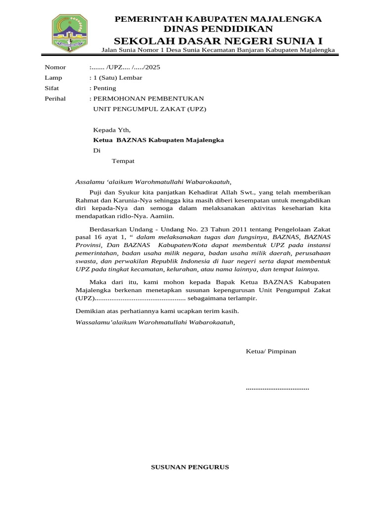 Permohonan Pembentukan UPZ Majalengka | PDF