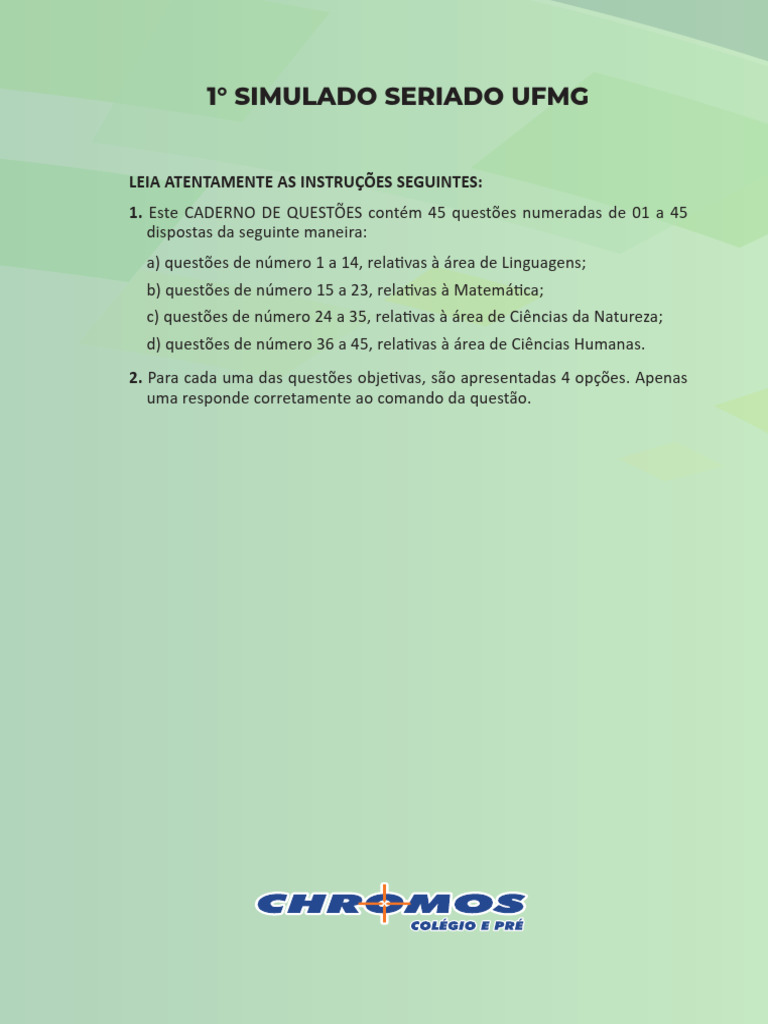 1o Simulado Seriado Ufmg Etapa 1 - Dia - 1 | PDF | Aterosclerose | Democracia