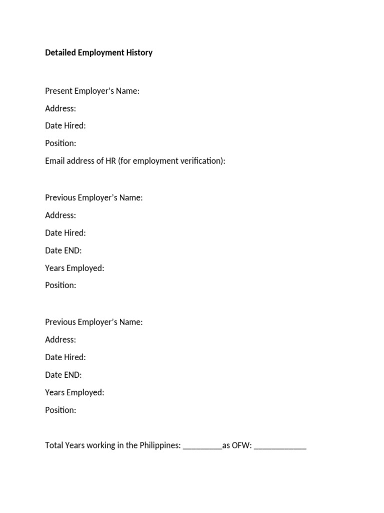 Employment History Overview for OFWs | PDF