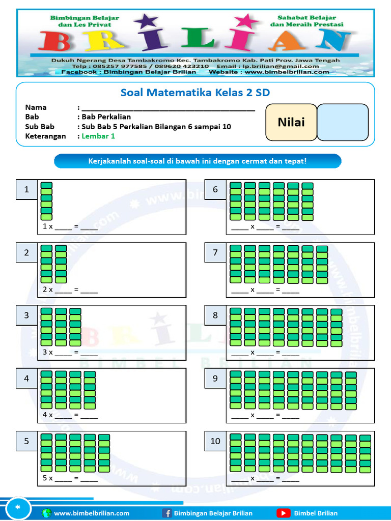 Soal Perkalian Kelas 2 SD 6-10 | PDF