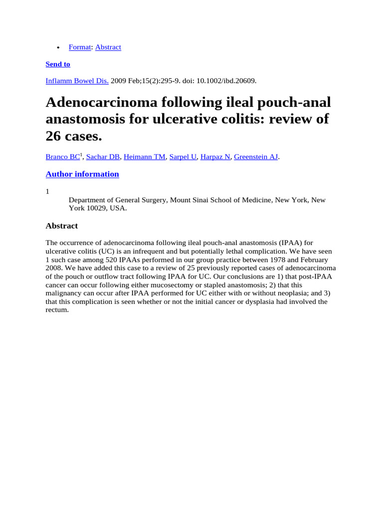 Adenocarcinoma Following Ileal Pouch-Anal Anastomosis For Ulcerative ...