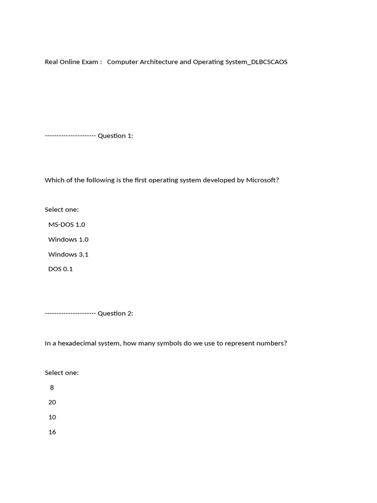 Real Online Exam Computer Architecture and Operating System ...