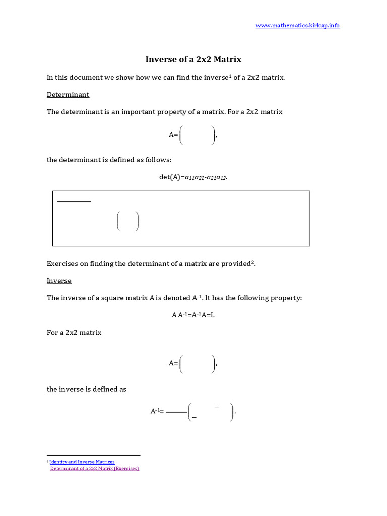 Inverse of A 2x2 Matrix | PDF | Matrix (Mathematics) | Determinant