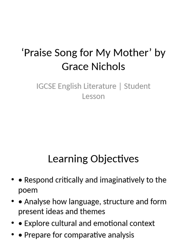 Analyzing Grace Nichols Praise Song PDF Poetry
