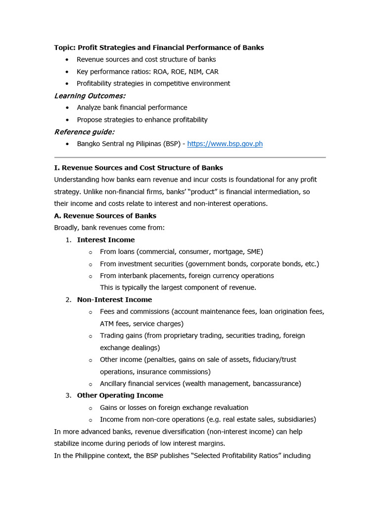 Lesson 7 - Profit Strategies and Financial Performance of Banks | PDF ...
