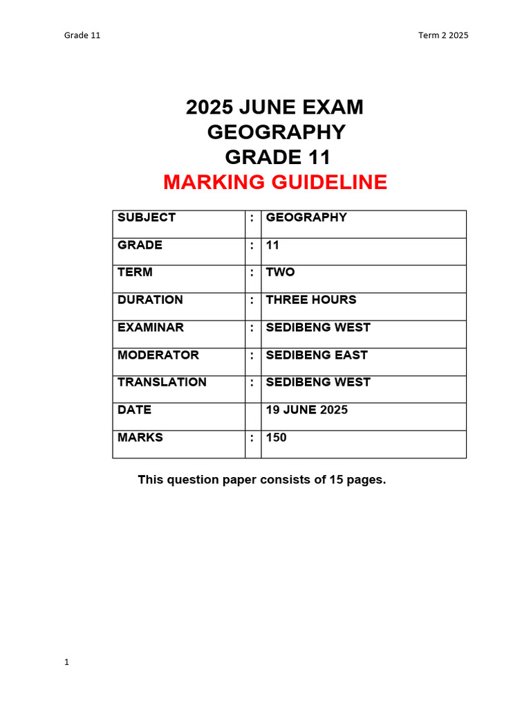 Open GRADE 11 Marking Guideline English | PDF | Plateau | Earth Sciences