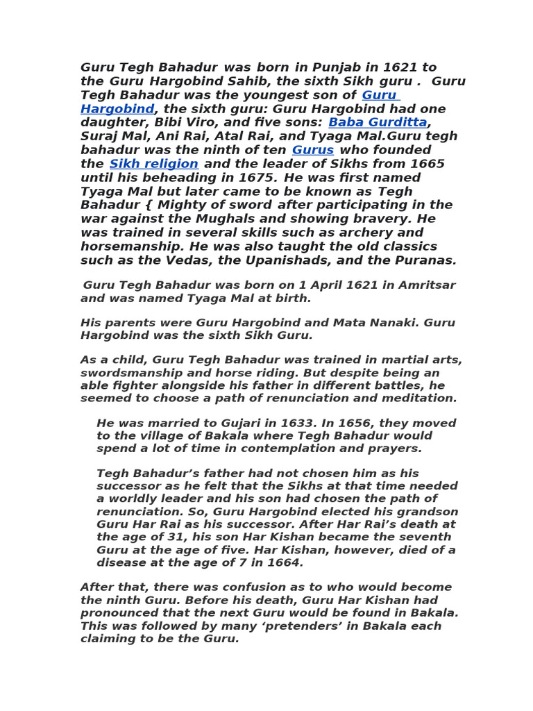 Anvit Guru Tegh Bahadur | PDF | Punjab | Indian Religions