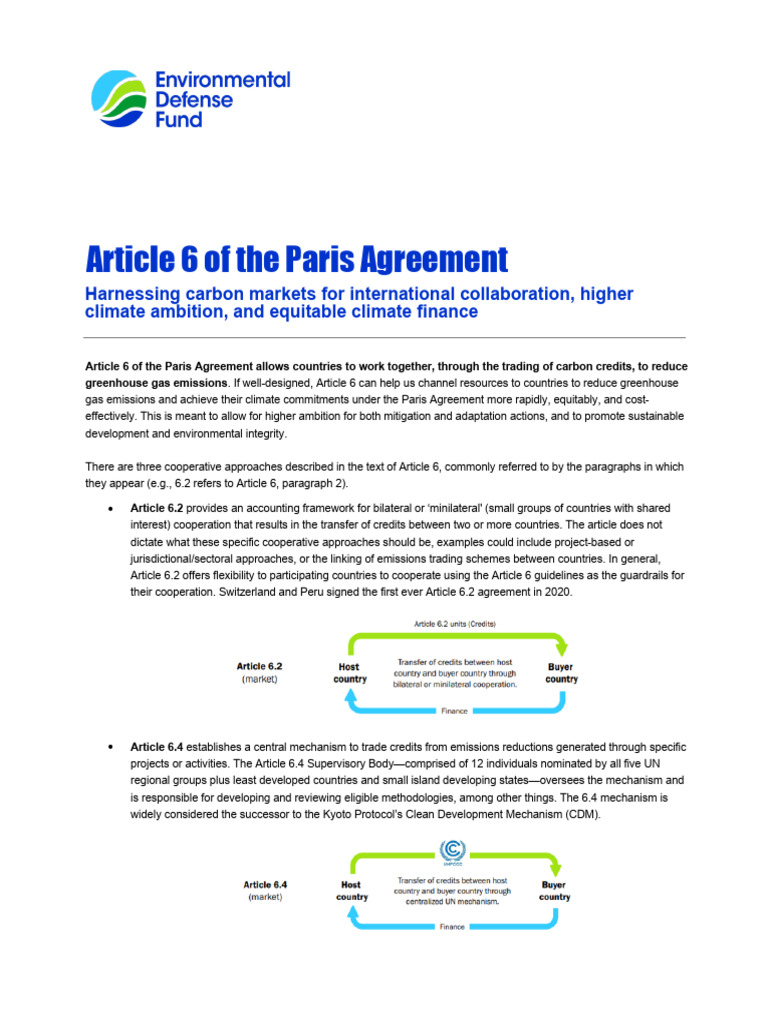 Article 6 Under the Paris Agreement | PDF | Clean Development Mechanism ...