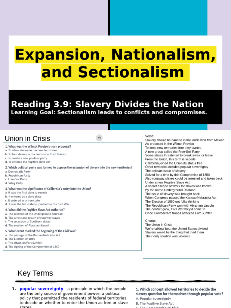 Reading 3.9 - Slavery Divides The Nation | PDF | Fugitive Slaves In The ...