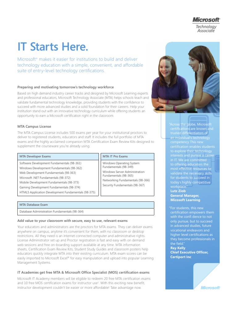 MTA Datasheet | PDF | Professional Certification | Microsoft