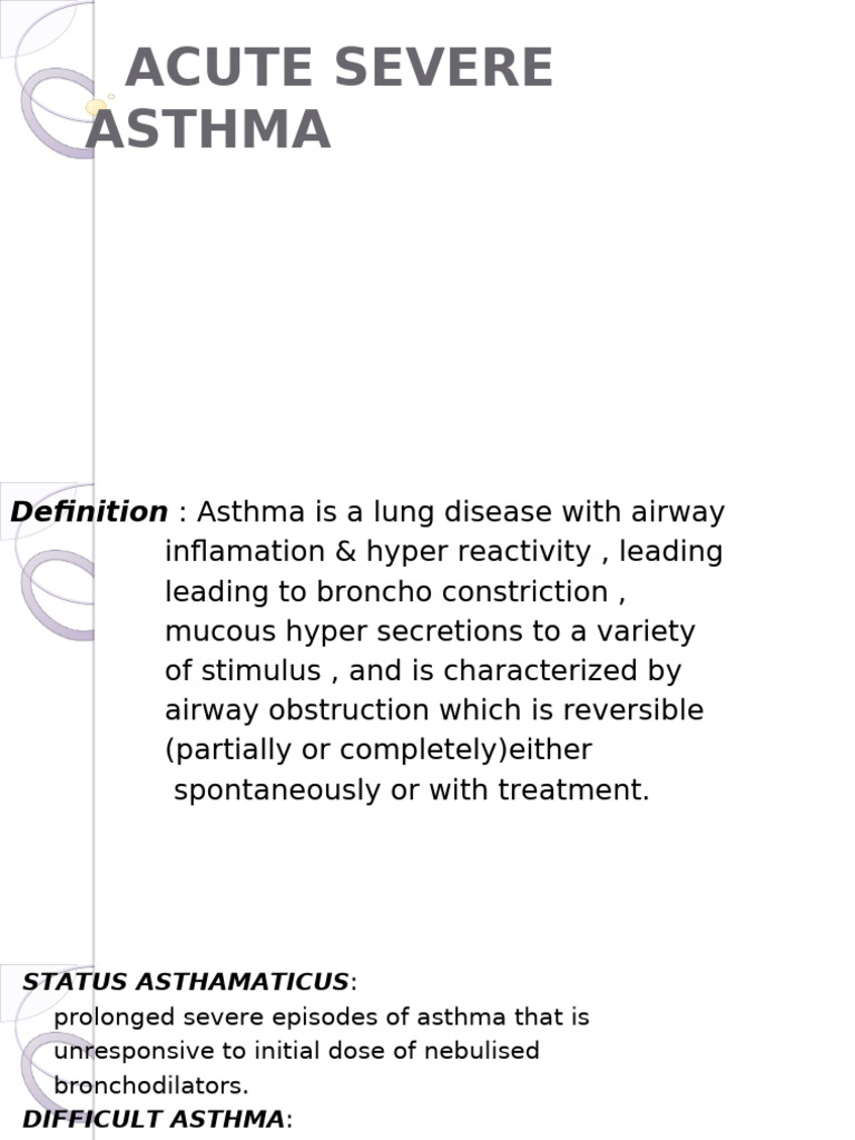 Acute Severe Asthma Management Guide | PDF | Asthma | Exhalation