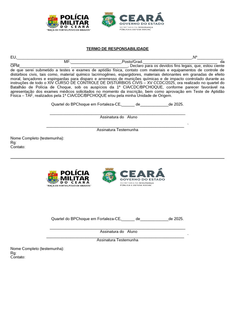 Termo de Responsabilidade - CCDC 2025 | PDF