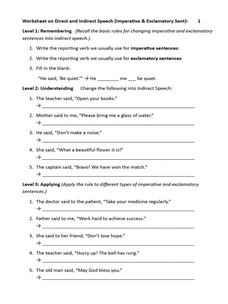 Direct and Indirect Speech Worksheet | PDF