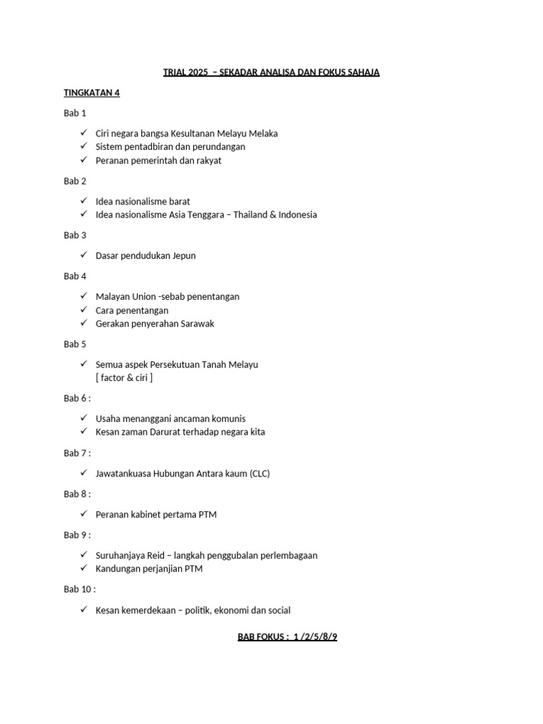 Sekadar Fokus Trial 2025 | PDF