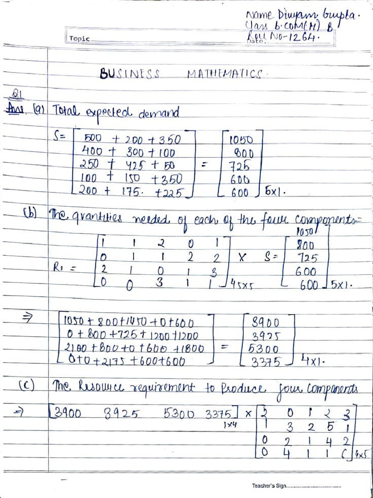 Divyam Gupta Business Mathematics Assignment | PDF
