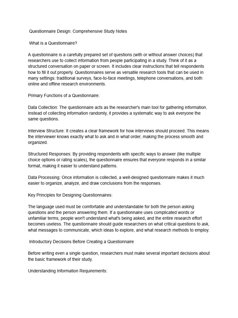 Questionnaire Design | PDF | Questionnaire | Survey Methodology