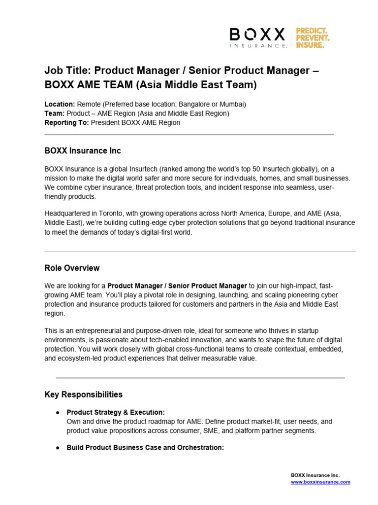 Product Manager Role at BOXX Insurance | PDF | Financial Technology ...