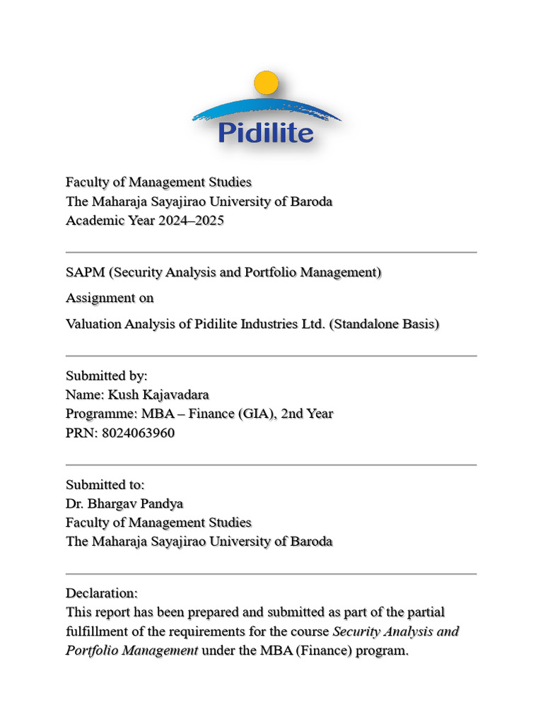 Pidilite Industries Valuation Analysis 2024 | PDF | Valuation (Finance ...