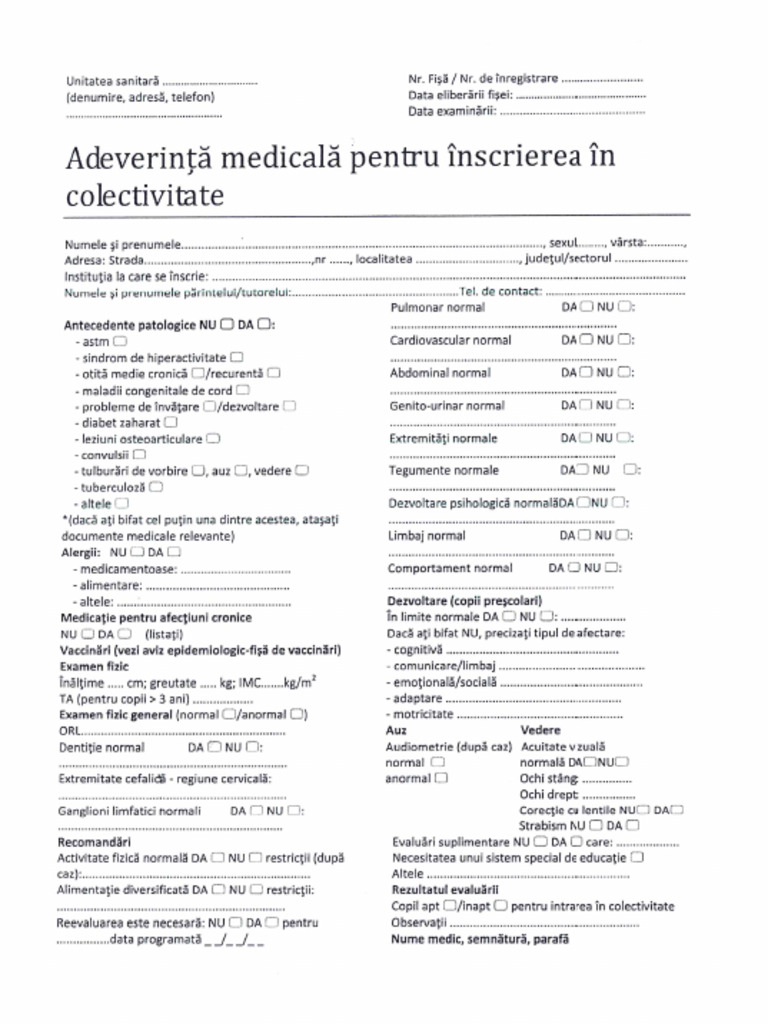 Fisa Medicala Copil - Tip 1 | PDF