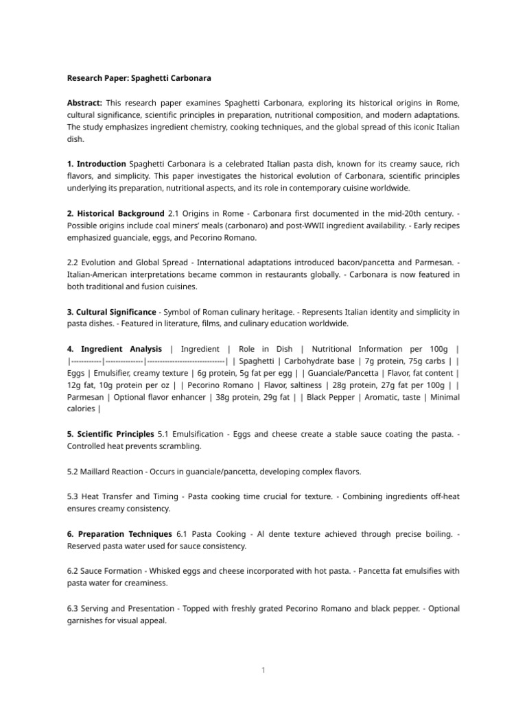 Research Paper Spaghetti Carbonara Full | PDF | Pasta | Foods