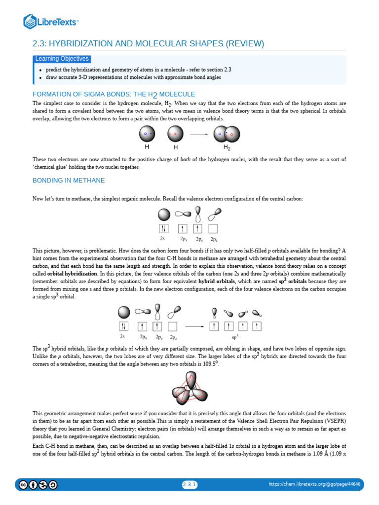 2.03: Hybridization and Molecular Shapes (Review) | PDF | Chemical Bond ...