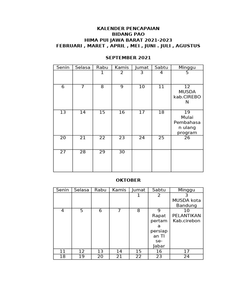Contoh Kalender Pencapaian | PDF