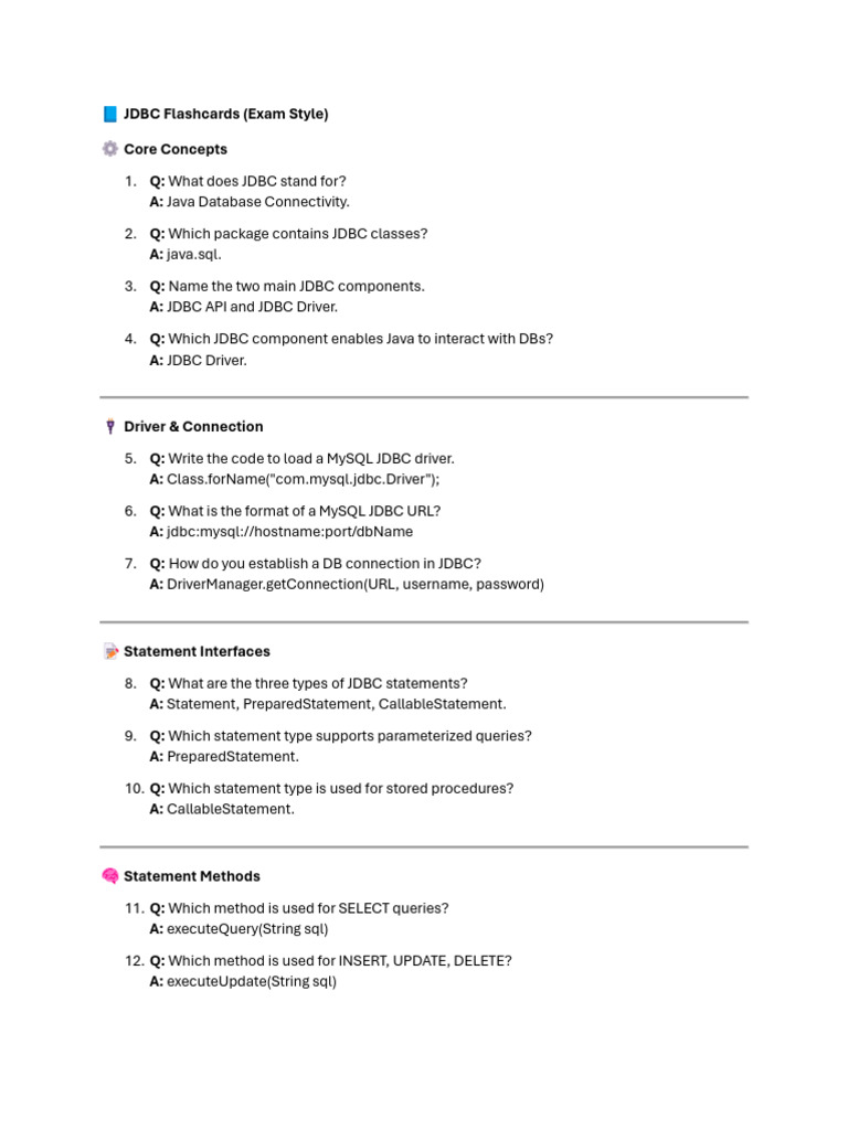 ? JDBC Flashcards | PDF | Data Management Software | Databases
