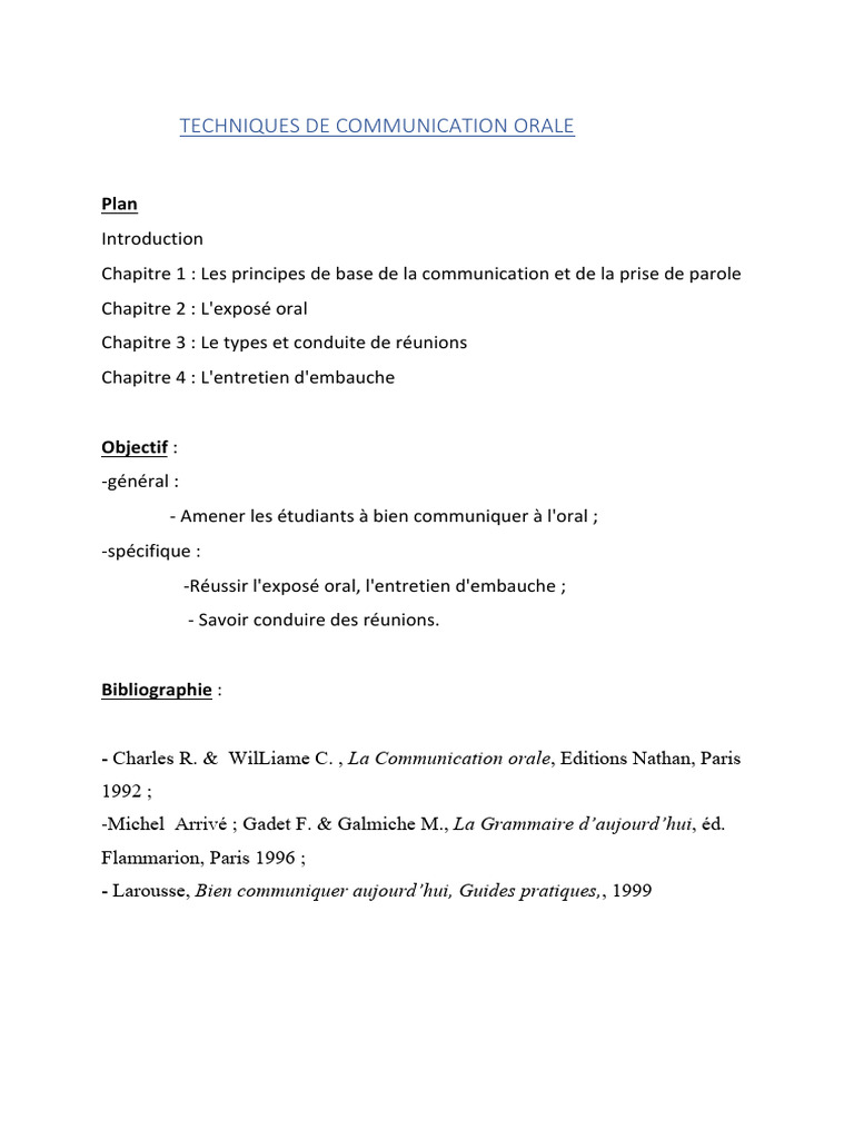 Techniques de Communication Orale | PDF | Communication non verbale ...