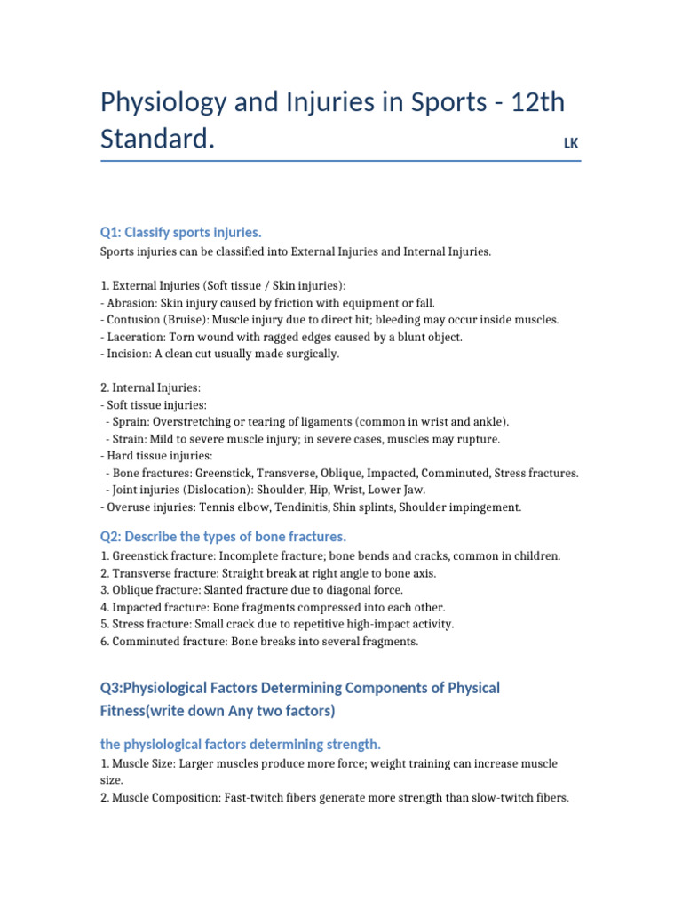 Physiology and Injuries in Sports 12th Copy | PDF | Skeletal Muscle ...