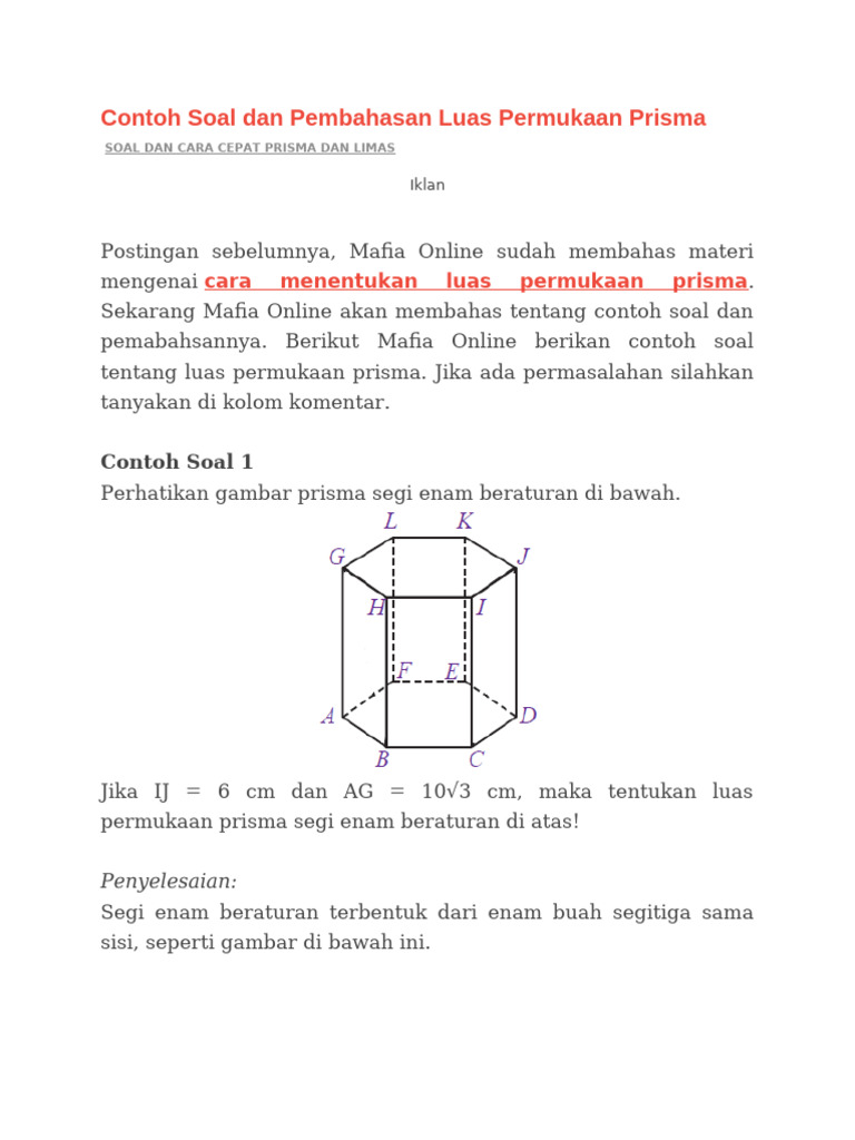 Contoh Soal Luas Permukaan Prisma | PDF