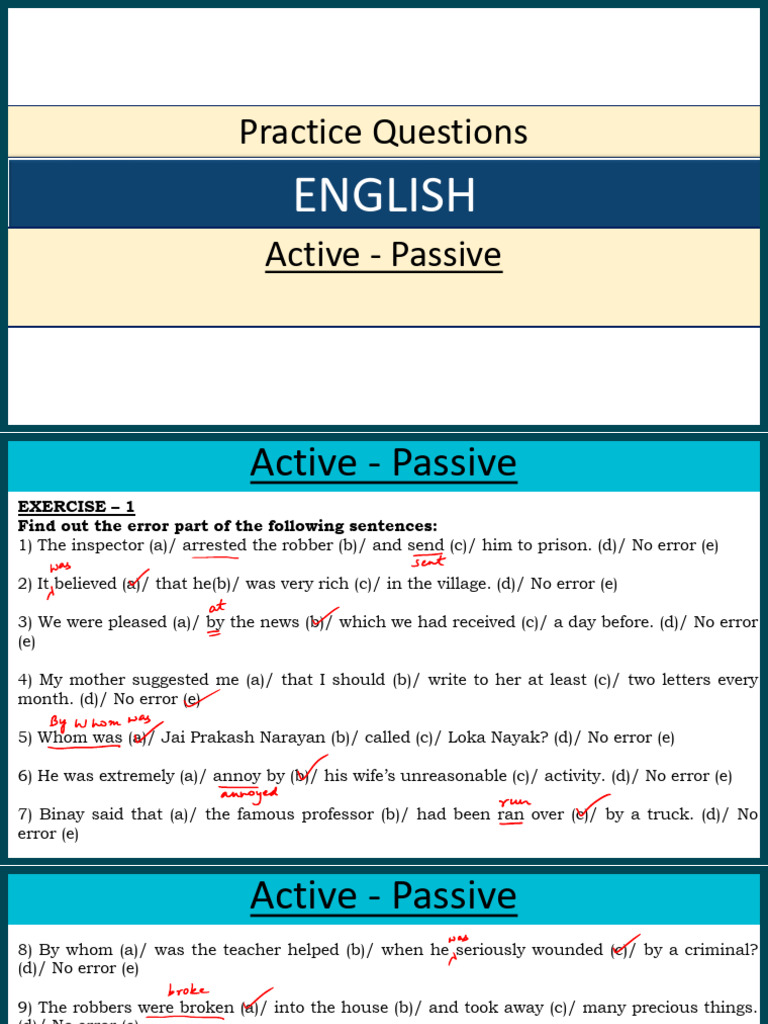 Active Passive Practice Questions Solution Lyst1717837958219 | PDF