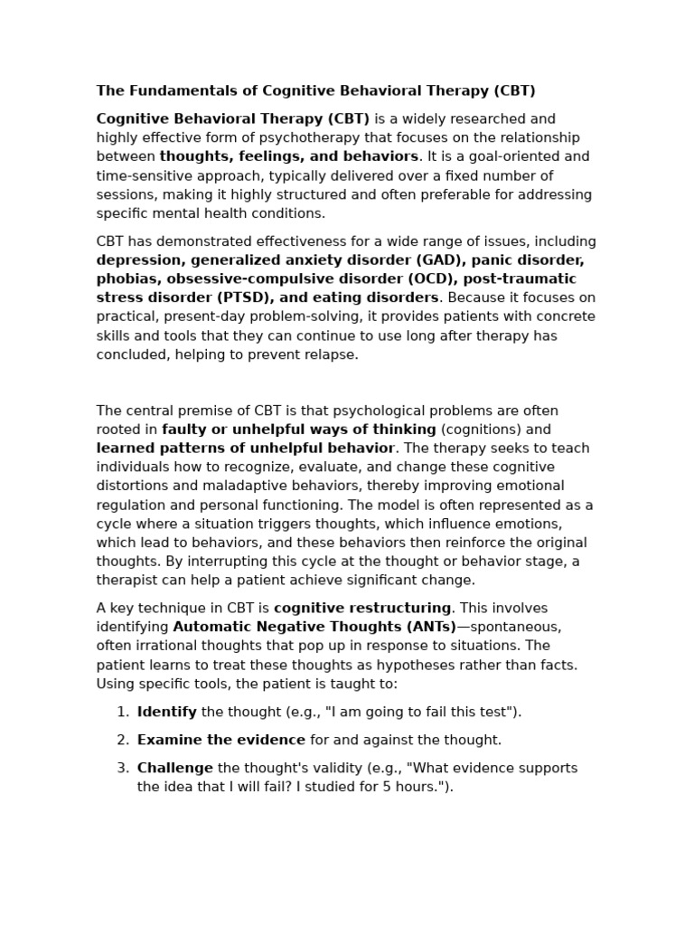 The Fundamentals of Cognitive Behavioral Therapy (CBT) | PDF | Cognitive Behavioral Therapy ...