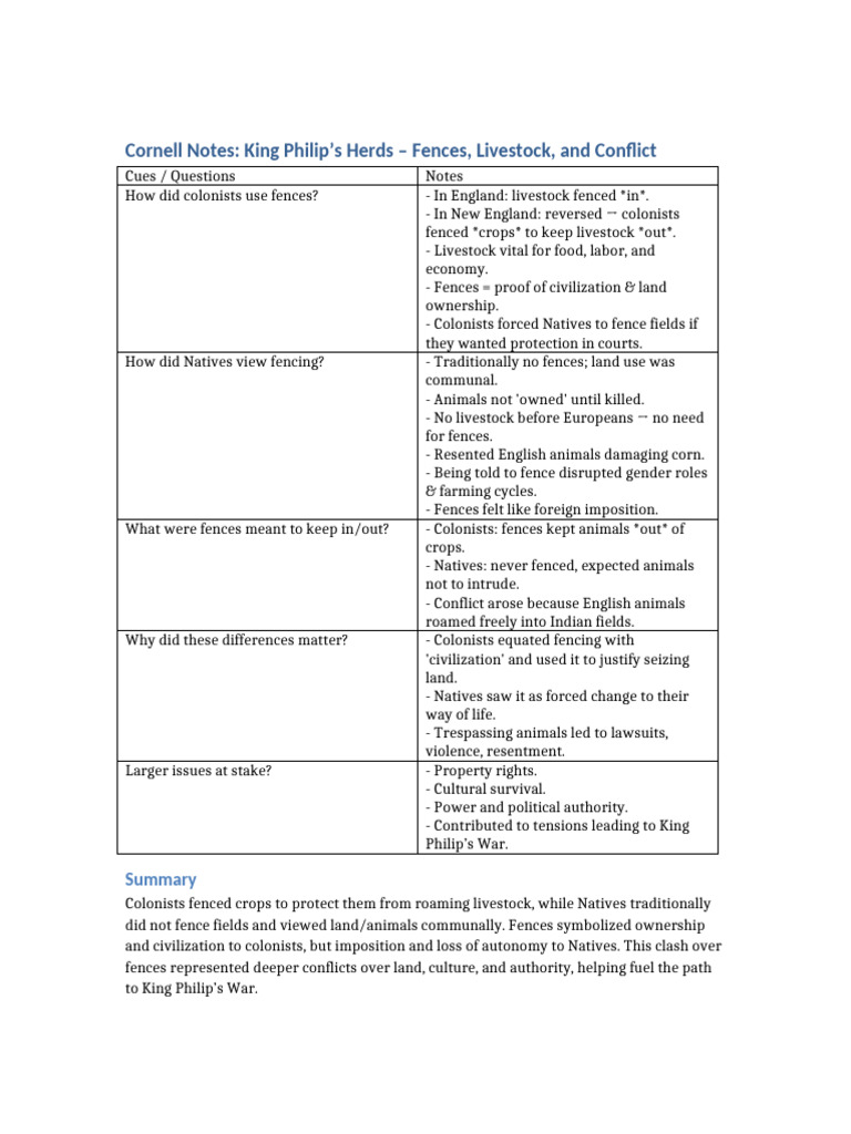 Fencing Conflicts: Colonists vs. Natives | PDF