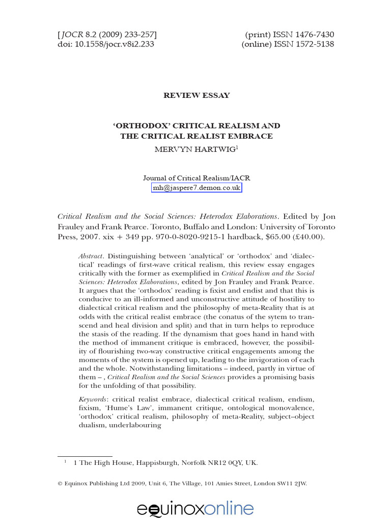Orthodox vs. Dialectical Critical Realism | PDF | Truth | Philosophical ...