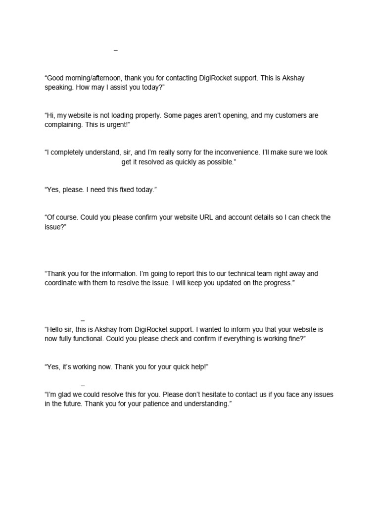 Inbound Call Scenario - Website Issue | PDF