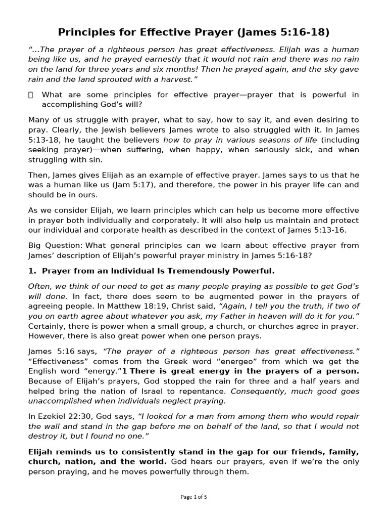 Effective Prayer Principles from James 5:16-18 | PDF | Prayer | Elijah