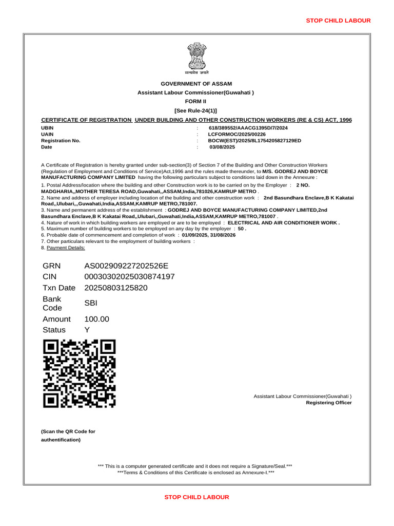 BOCW 2025 Gogrej | PDF | Employment | License