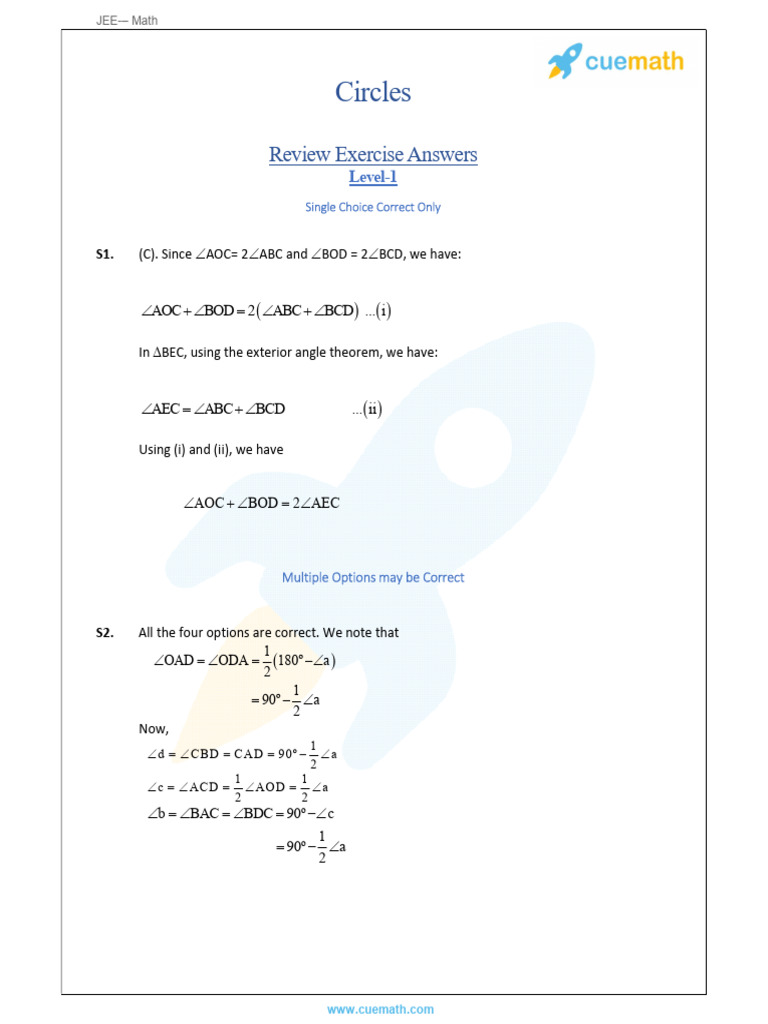 Circles: Review Exercise Answers | PDF | Circle | Perpendicular
