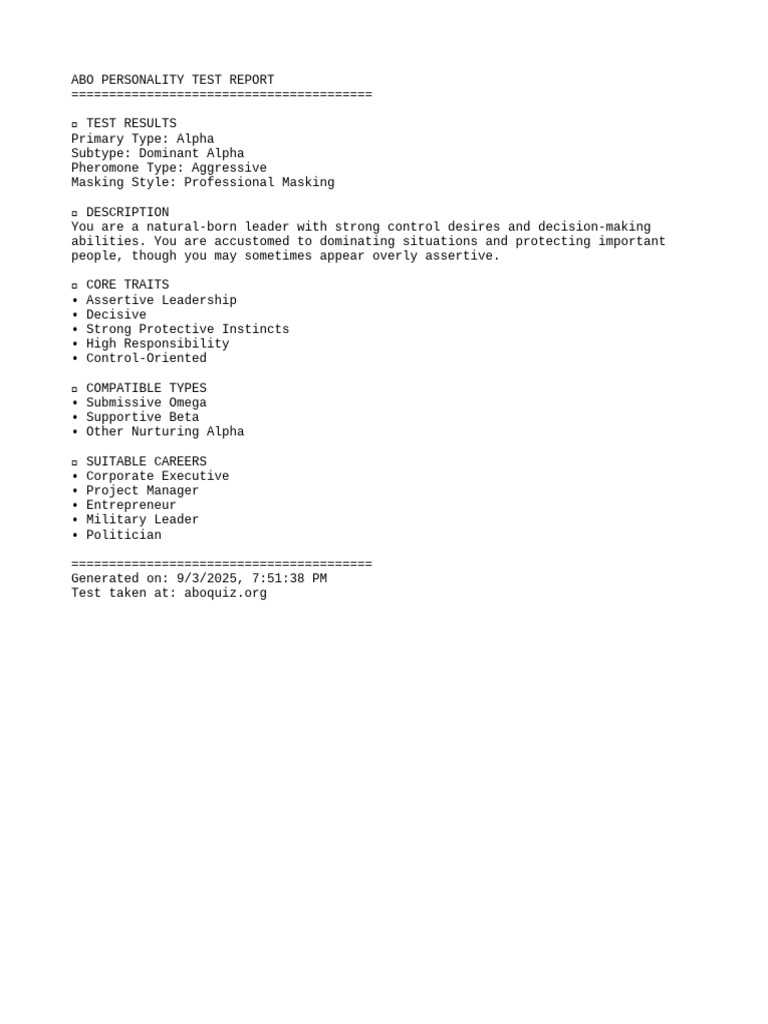 ABO Test Results Alpha 2025-09-03 | PDF