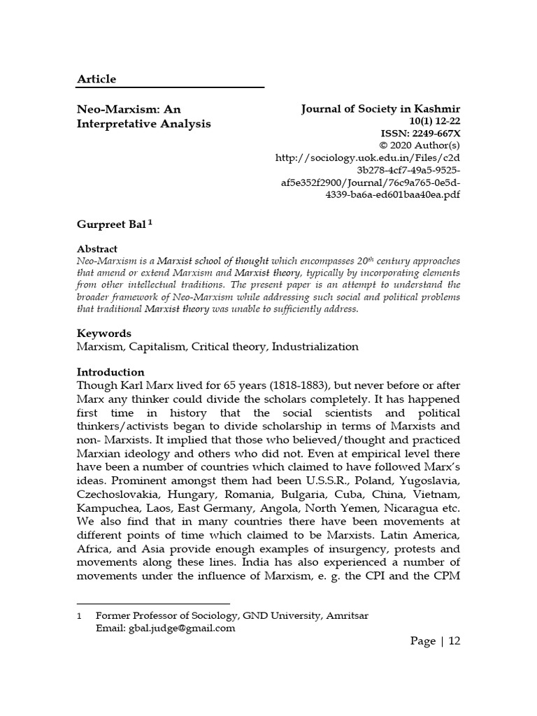 Neo-Marxism: A Critical Analysis | PDF | Marxism | Frankfurt School
