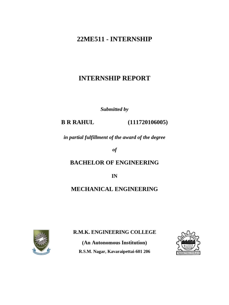 Internship Report: Mechanical Engineering | PDF | Engines | Foundry