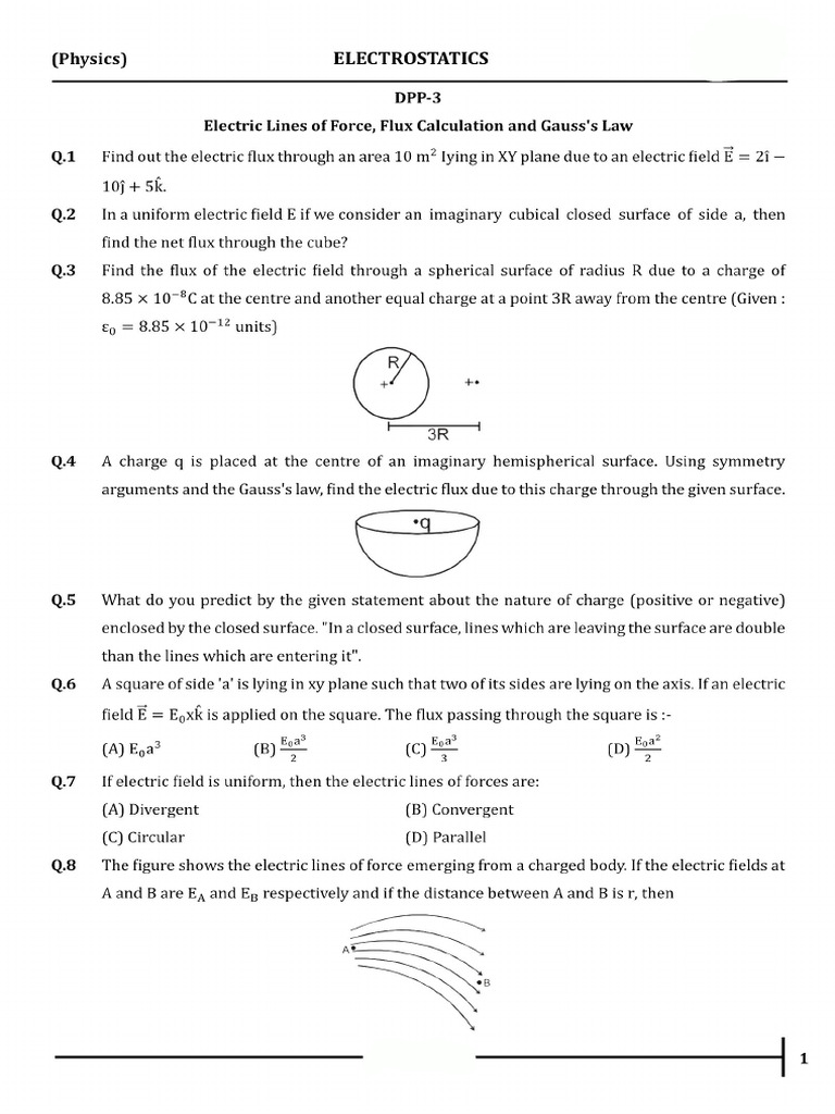 DPP 3 - Field Lines, Flux and Gauss Law | PDF