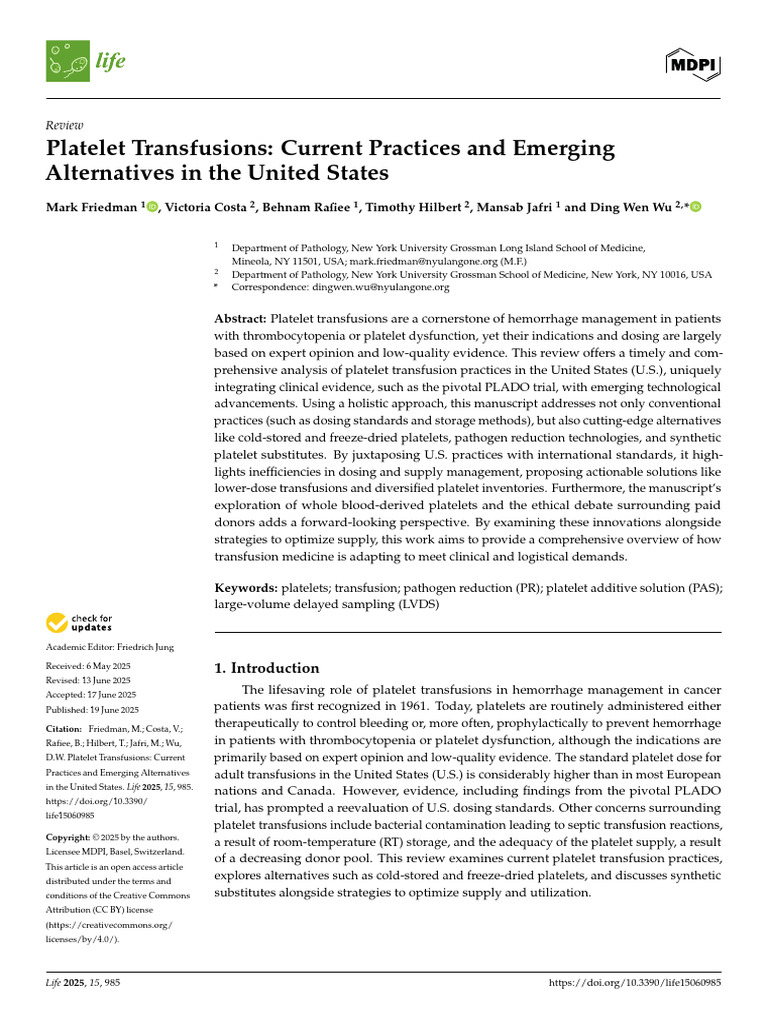 Platelet Transfusions: Practices & Alternatives | PDF | Platelet ...