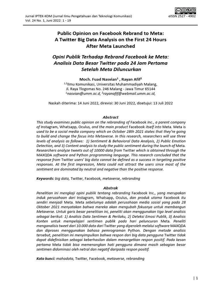 Public Opinion On Facebook Rebrand To Meta A Twitt | PDF | Computer ...