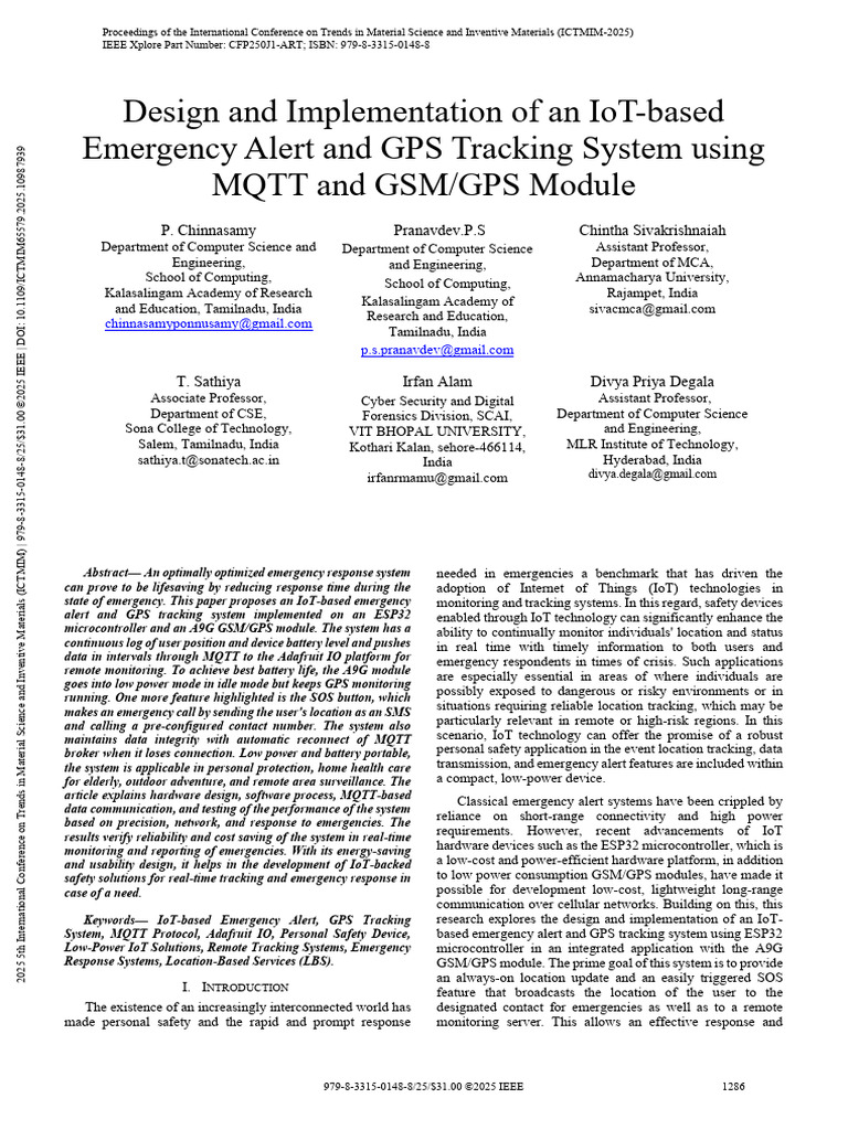 Design and Implementation of An IoT-based Emergency Alert and GPS Tracking System Using MQTT and ...
