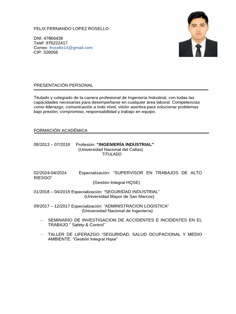 FELIX FERNANDO LOPEZ ROSELLO CV 2025-Poder Judicial | PDF | Seguridad y ...
