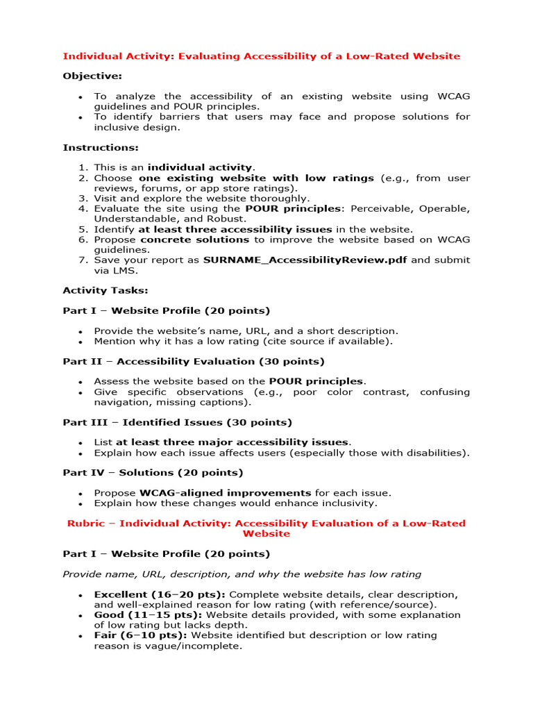 Individual Activity - Evaluating Accessibility of A Low-Rated Website ...